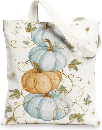 Generic Sacs fourre-tout en toile motif citrouille, motifs dautomne décoratifs, réutilisables, légers et lavables avec bandoulière pour le shopping, la plage,