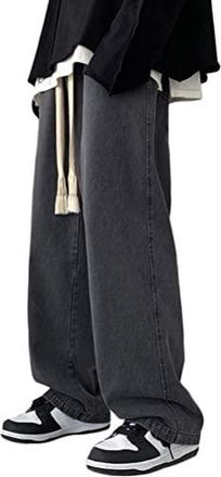 ORANDESIGNE Jeans Homme Y2K Jeans Garçon Décontracté Pantalon Large Lâche Mode Harajuku Skateboard Denim Pantalon Droit Printemps Automne Vêtement de Rue G Gris S