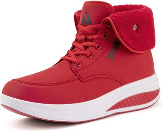 Mishansha Damen Wasserdicht Schneestiefel Gefütterte Winterstiefel mit Plateau Damen Winter Keilabsatzschuhe Rot 41