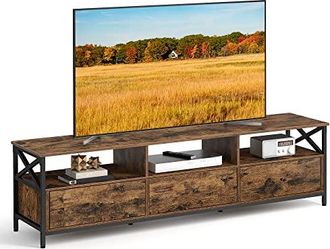 Vasagle Meuble TV pour T&eacute;l&eacute;vision jusqu&agrave; 80 Pouces, Support T&eacute;l&eacute;, 3 Tiroirs en Tissu, 3 &Eacute;tag&egrave;res, 178 x 40 x 50 cm, Salon, Chambre, Cadre en Acier, Marron Rus