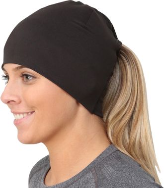 TrailHeads Mütze mit Loch für Zopf - Adrenaline Serie | Running Hat | Sportmütze Damen mit Reflektierenden Details - Schwarz