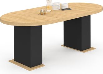 IDMarket Esstisch, ausziehbar, rund, Eden, 4-10 Personen, Holz und Schwarz, 110 - 200 cm