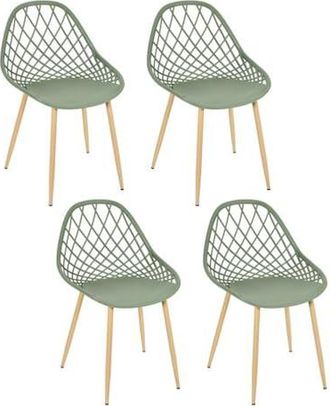 The Home Deco Factory HDO2022E Lot de 4 Chaises Extérieur Malaga - Design Élégant et Polyvalent - Intérieur et Extérieur - 57 x 80.2 x 51.2 cm - Hauteur Assise 45 cm - Vert