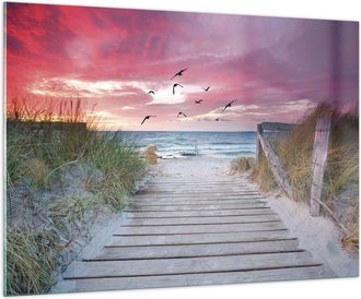 Arttor Bilder auf Glas 100x70cm Glasbild Strand Sand V&ouml;gel Gro&szlig; Wanddeko Bild im Glas Schlafzimmer K&uuml;che Deko Wandbilder Dekoration Wohnzimmer Modern Wall De