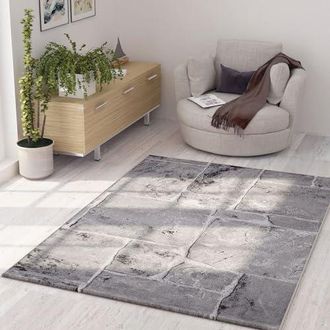 Vimoda Designer Teppich Modern Steinmauer Marmor Optik in Grau, Ma&szlig;e:80 x 150 cm