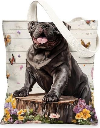 Generic Spring Neopolitan Sac fourre-tout en toile pour le shopping 33 x 38 cm, motif souche de bois floral, sac d&eacute;picerie r&eacute;utilisable pour femme, peinture d