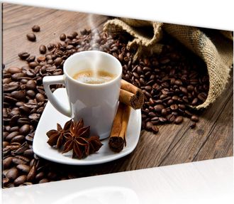 Runa Art Wandbild Küche Kaffee 1 Teilig 100 x 40 cm Modern Bild auf Vlies Leinwand Coffee Esszimmer Küchenbilder Braun 501812a