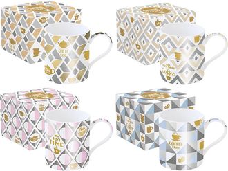 Easy Life Tasse en porcelaine 350 ml en c.b. 4 décorations ass. BRILLANCE ET COULEUR CAFÉ ET THÉ