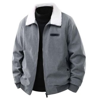 Generic Vestes pour homme 2026 en velours c&ocirc;tel&eacute; avec col rabattable, fermeture &eacute;clair int&eacute;grale, chaude pour lhiver, gris, XXL