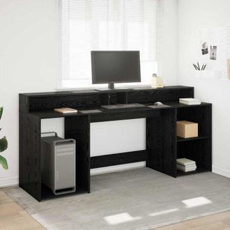 vidaXL Vidaxl - Bureau avec porte Ch&ecirc;ne noir 200 x 55 x 91 cm Bois ding&eacute;nierie
