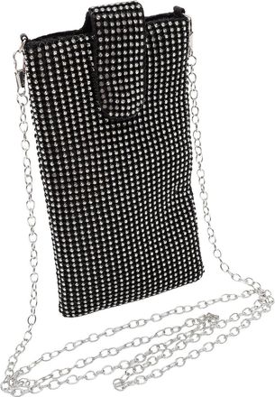Tendycoco Damen Clutch Schwarz Glitzer Mini Umh&auml;ngetasche Mit Kette F&uuml;r Handy Und Kleinigkeiten Elegante Abendtasche 7X4X0.6 Zoll