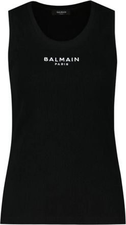 Balmain Femme, Tops, Noir, Taille: 42 FR Paris Embroidered Vest Top
