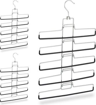 Relaxdays 9 x Mehrfachhosenb&uuml;gel im Set, f&uuml;r 45 Hosen, platzsparend, rutschfest, entnehmbare B&uuml;gel, hbt: 52x33,5x2 cm, silber