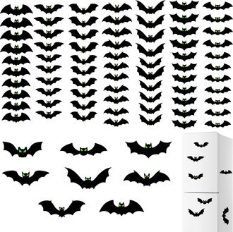 Generic Halloween Fledermäuse Aufkleber - 3D-Wanddekorationspots mit 128 Stück | Lebensechte Globe für Schlafzimmer, Küche, Badezimmer, Innenhof, Garten und P