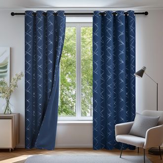 Deconovo Gardinen Blickdicht Vorhänge mit Ösen Wohnzimmer Gardinen Verdunkelungsvorhang Thermogardinen, 229x117 cm(HöhexBreite), Dunkelblau, 2er Set