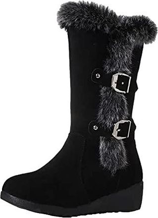 ZYUEER Bottes de Neige Femme, Bottes Hiver Neige Randonnee Chaudement Chaudes Fourrure Bottines Compensé Mi-mollet Mode Ville Chaussures Pas Cher