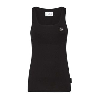 Philipp Plein &Auml;rmelloses Baumwoll-Tanktop mit eckigem Ausschnitt - - Tops - Damen - Schwarzk - L