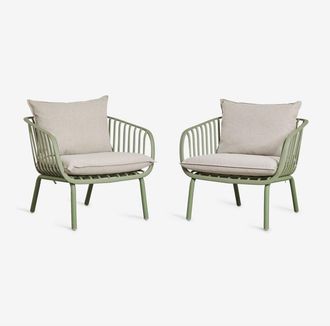 Sklum Sklum - Lot de 2 chaises de jardin Aradina en fer et polypropyl&egrave;ne Vert Laurier