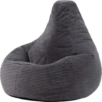 Icon Brand Dalton Sitzsack Cord, Dunkelgrau, Gaming Sitzsack Erwachsene mit Füllung, Bean Bag, Cord Sessel, Lounge Sessel, Lounge Stuhl, Schlafzimmer, Wohnzimmer