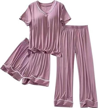 Generic Ensemble de v&ecirc;tements de d&eacute;tente pour femme - Combinaison l&eacute;g&egrave;re - 3 pi&egrave;ces - Pyjama avec soutien-gorge int&eacute;gr&eacute; - Haut et pantalon de pyjama court / l