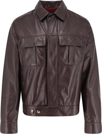 Brunello Cucinelli Homme, Vestes, Brun, Taille: M Patch Pocket Leather Jacket
