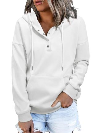 Heekpek Xnova Pullover Hoodie Damen Knopfleiste Langarm Winter Herbst, Basic Kapuzenpullover Sweatshirt Fleece-Futter Warm Modische, Freizeit Sport Oberteil m