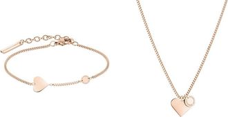 Liebeskind Liebeskind LJ-0511-B-20 Damen Armband Herz Edelstahl Rose 20 cm & TIME & JEWEL Kette aus Edelstahl in Roségold LJ-0505-N-45