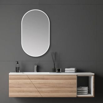Talos Design Spiegel oval weiß 45 x 75 cm - Feuchtraumgeeigneter Wandspiegel für Badezimmer und Garderobe - Hochwertiger Spiegel mit Aluminiumrahmen - Moder