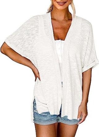 Generic Veste Grande Taille Chic Femmes 2023 été léger Cardigan à Manches Courtes Ouvert Devant décontracté lâche Couverture Hauts Hauts Chemisier Halloween G