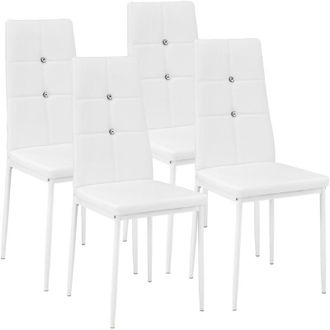 TecTake Tectake - Ensemble 4 chaises de salle à manger aspect cuir avec paillettes blanc