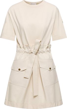 Moncler Moncler Mini Robe Ceintur&eacute;e En Coton, Femme, Blanc, Taille: Xl