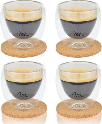 Milu Thermogläser Set - 4 vers. Größen - Doppelwandige Espresso Gläser - Kaffeegläser, Latte Macchiato, Cappuccino Glas - Isolierglas, spülmaschinenfest (4