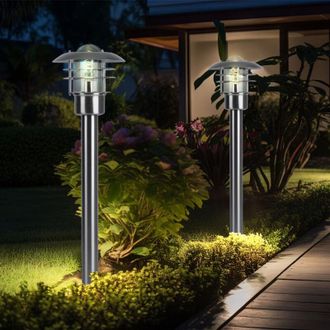 ETC Shop Stehleuchte Au&szlig;enleuchte Terrassenlampe Gartenbeleuchtung Laterne Stehlampe, Metall, Edelstahl geb&uuml;rstet, silber, E27 Fassung, LxBxH 22x22x80 cm, 2er