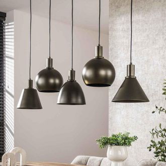 M&S Collection Suspension 5 lampes 118x20x150 cm en m&eacute;tal brun