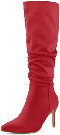 Allegra K Bottes hautes talon aiguille pointu pour femmes Rouge 37