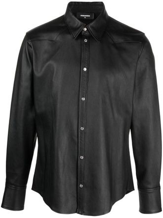 Dsquared2 chemise en cuir &agrave; manches longues - Noir