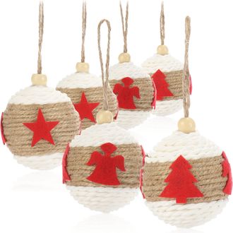 Com-Four 6X Weihnachtskugeln - Christbaumkugeln mit Stoffbezug für Weihnachten - Baumschmuck für den Christbaum, Ø 6 cm (weiß/braun/rot - 6 Stück)