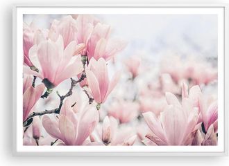 Arttor Poster Weißrahmen Deko 100x70cm Magnolie Blumen Rosa Wandposter Art Prints Wanddeko Bild Wand Kunstdruck Wandbilder Dekoration Wohnzimmer Schlafzimmer