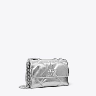 Tory Burch Damen Kleine, wandelbare Kira Schultertasche in Metallic mit Rautensteppung
