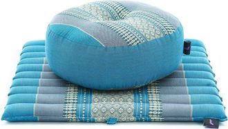 Leewadee Meditationsset Yogaset aus Meditationskissen Zafu und kleiner rollbarer Sitzmatte Zabuton &Ouml;kologisches Naturprodukt, Kapok, Hellblau