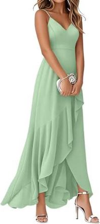 Minetom Robe De Cocktail Femme Bretelles Hautes Robes De Mariage Mi-Longues Dress DÉté À Volants Fête Élégante Soirée A Vert XS