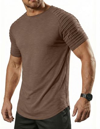 Coofandy Herren T-Shirt Rundhals Funktionsshirt Fitness Sportshirt Kurzarm M&auml;nner Muscleshirts Raglan &Auml;rmel Basic Tee Braun M