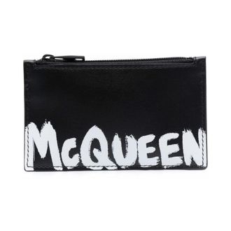 Alexander McQueen Schwarze Logo-Print Leder Geldb&ouml;rse - - Accessories - Herren - Schwarzk - ONE SIZE