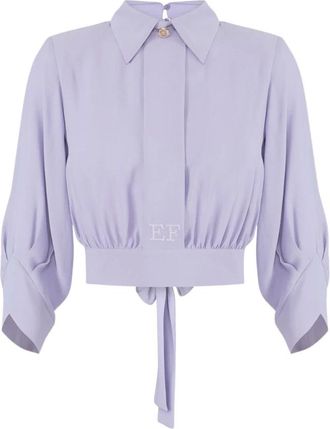 Elisabetta Franchi Femme, Blouses et Chemises, Violet, Taille: 38 FR Georgette Blouse with Sash Belt