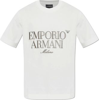 Emporio Armani Homme, Tops, Blanc, Taille: 2XL T-shirt en jersey &eacute;pais avec logo brod&eacute; en relief