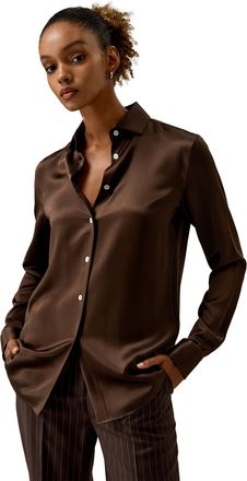 LilySilk Damen reines Seidenhemd Frauen Klassische Bluse mit spitzem Kragen und Perlmuttknopf für Freizeit und Arbeit(Schokolade,XL)