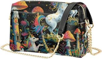 Mnsruu Sacs à bandoulière pour femme, sac à main en cuir motif licorne, fleur, champignon