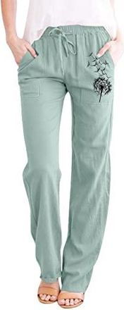 Generic Pantalon en Coton et Lin Femmes Fluide Pantalon Ample D&eacute;contract&eacute; pour Femmes avec Poches &Eacute;lastique Taille Haute Sac en Papier L&eacute;ger Jogging Large Fem