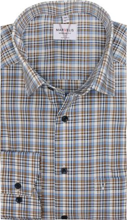 Marvelis Modern Fit Herren Langarm Businesshemd | Karo Braun | New Kent Kragen Gr. 43