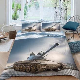 Generic Housse de Couette 200x200 Char dassaut Parure de Lit 2 Personnes Th&egrave;me Militaire Imprim&eacute;e 3D Microfibre Literie Set 3 Pi&egrave;ces avec Housses Couettes et 